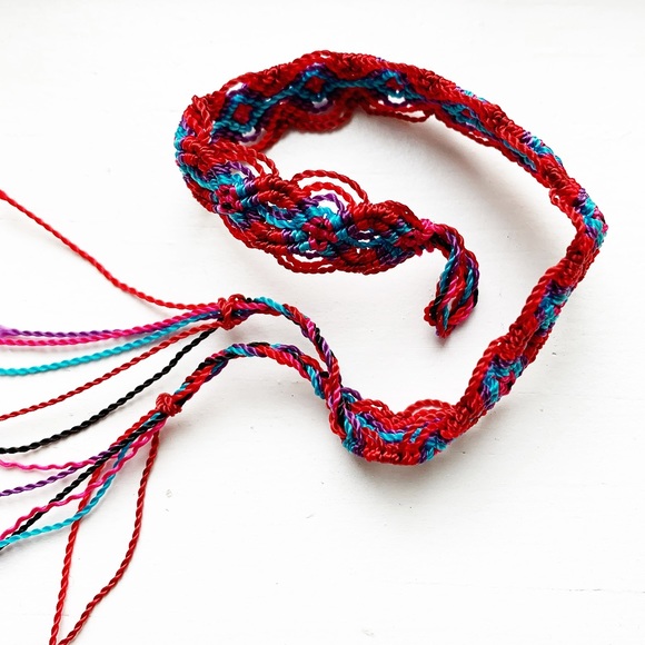 Vintage | Jewelry | Vintage Boho Red Blue Woven String Bracelet | Poshmark